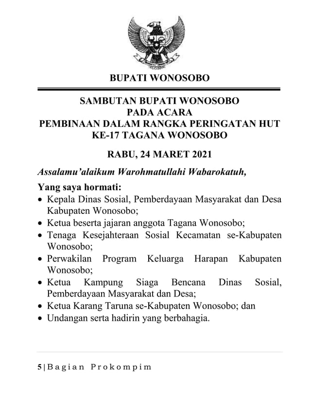 Sambutan bupati wonosobo acara hut tagana | PDF