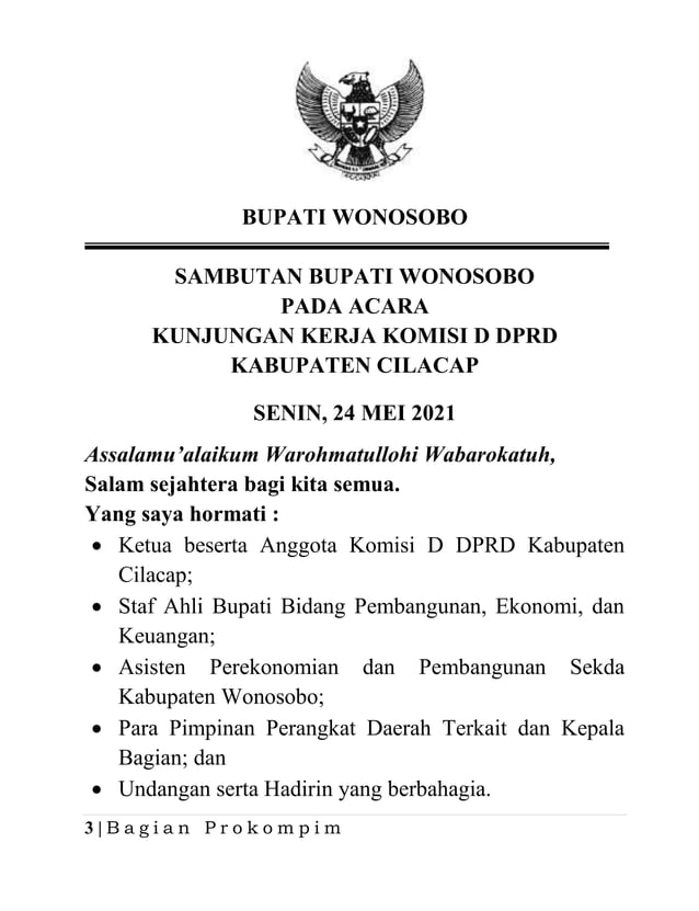 Sambutan bupati wonosobo acara kunker dprd cilacap | PDF