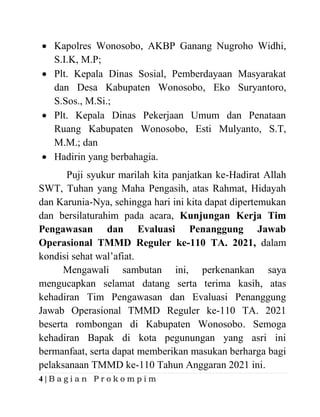 Sambutan bupati wonosobo acara kunker wasev pjo tmmd | PDF