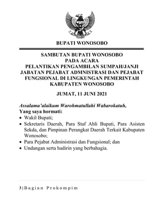 Sambutan bupati wonosobo acara pelantikan 60 jabfung | PDF