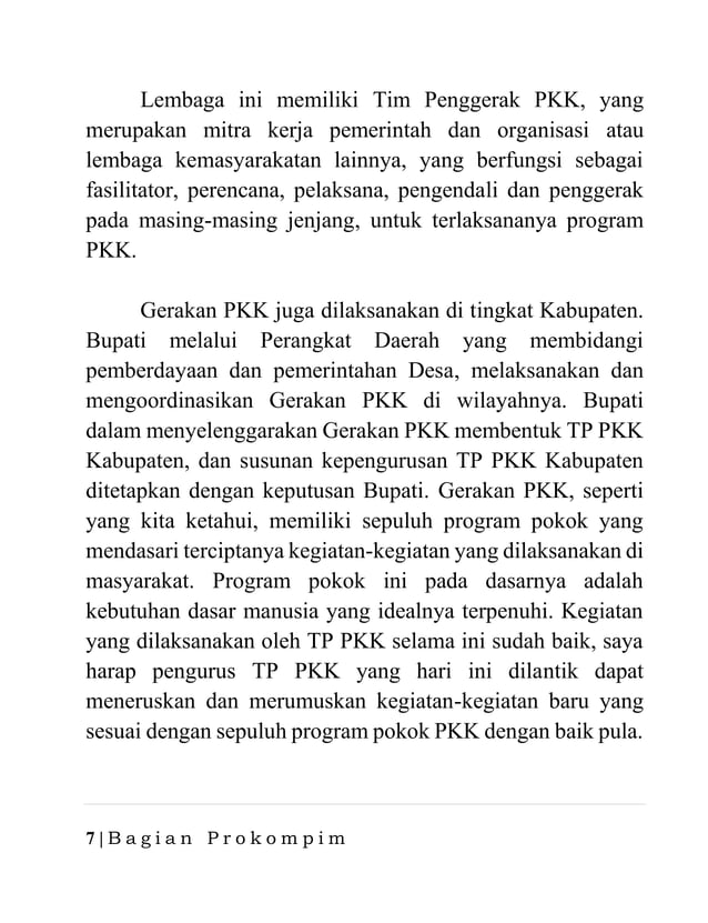 Sambutan bupati wonosobo acara pelantikan pengurus pkk | PDF