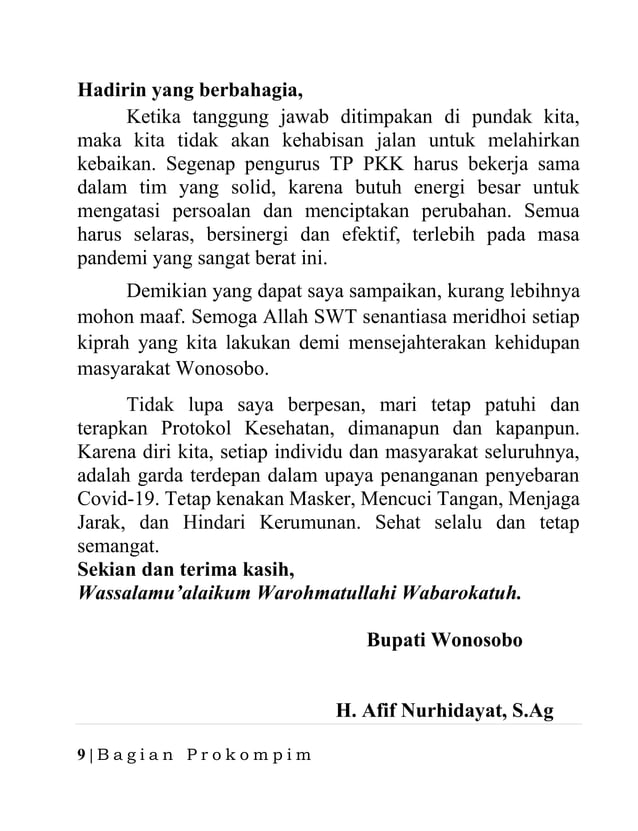 Sambutan bupati wonosobo acara pelantikan pengurus pkk | PDF
