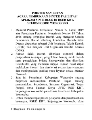 Sambutan bupati wonosobo acara pembukaan bintek rsud | PDF