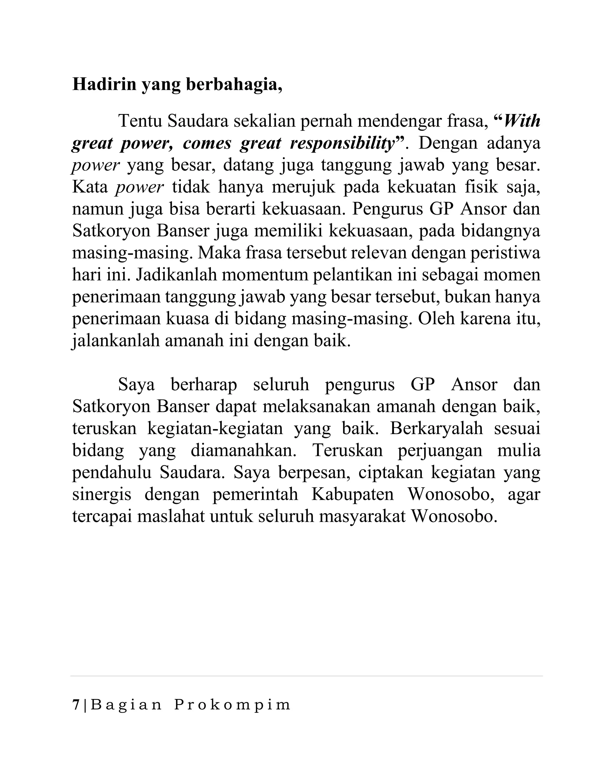 Sambutan bupati wonosobo acara peringatan isra miraj dan pelantikan gp ...