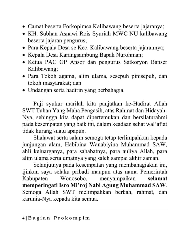 Sambutan bupati wonosobo acara peringatan isra miraj dan pelantikan gp ...