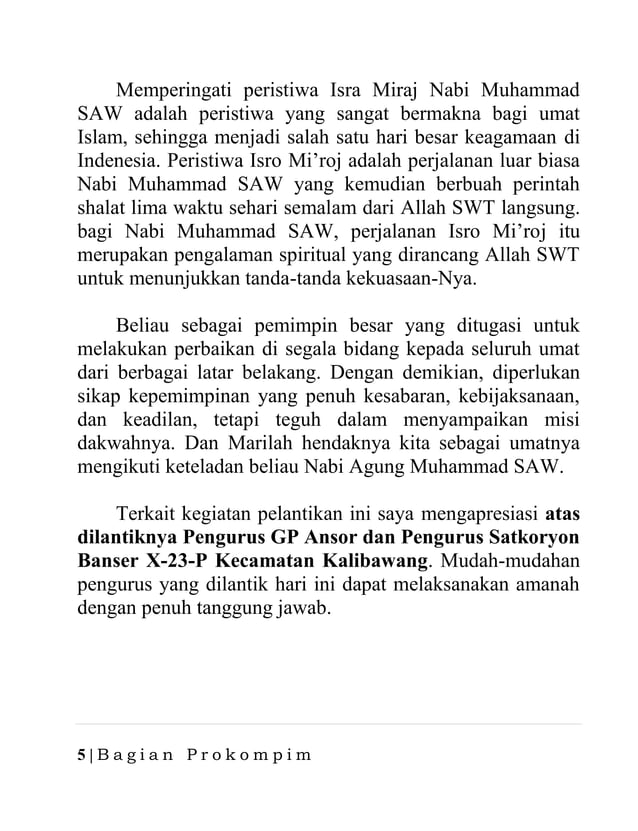 Sambutan bupati wonosobo acara peringatan isra miraj dan pelantikan gp ...