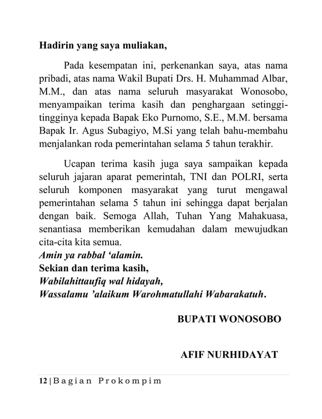 Sambutan bupati wonosobo acara rapat paripurna dprd | PDF