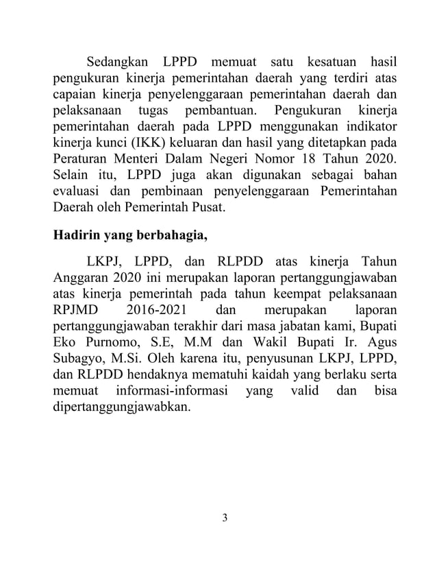 Sambutan bupati wonosobo acara sosialisasi pedoman penyusunan lkpj dan lppd | PDF