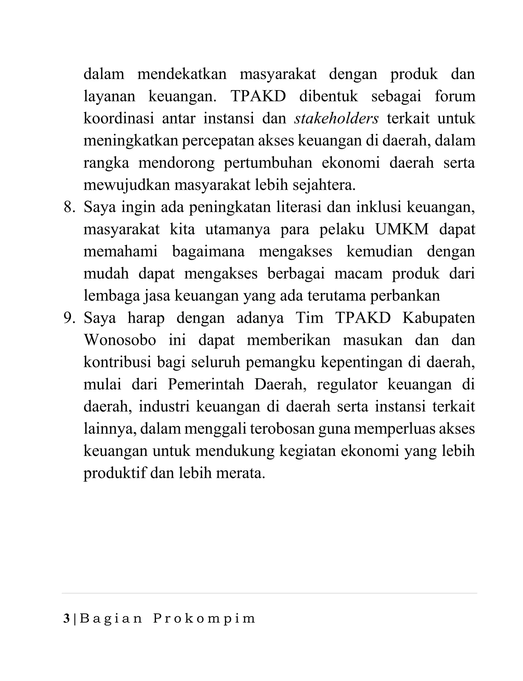 Sambutan bupati wonosobo acara tpakd | PDF