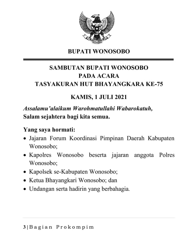 Sambutan bupati wonosobo hut bhayangkara | PDF