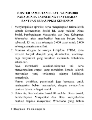 Sambutan bupati wonosobo launching bansos beras kemensos | PDF