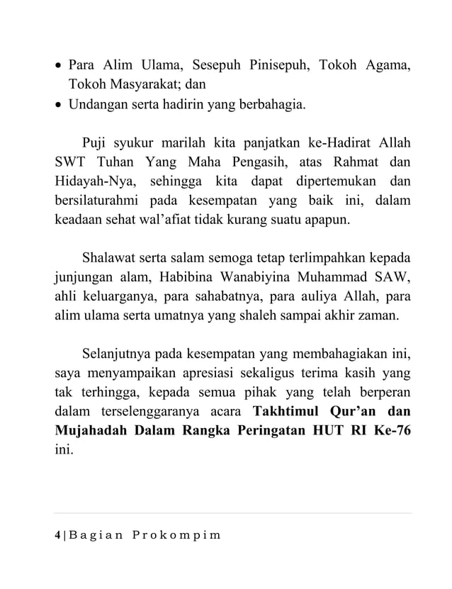 Sambutan bupati wonosobo mujahadah hut ri | PDF