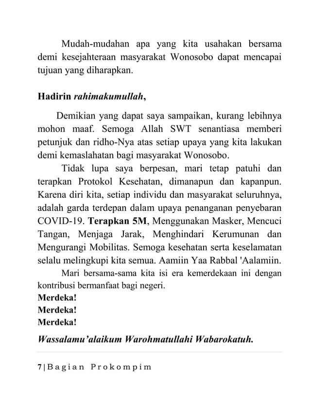 Sambutan bupati wonosobo mujahadah hut ri | PDF