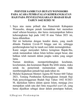 Sambutan bupati wonosobo pembatalan haji | PDF