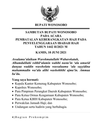 Sambutan bupati wonosobo pembatalan haji | PDF