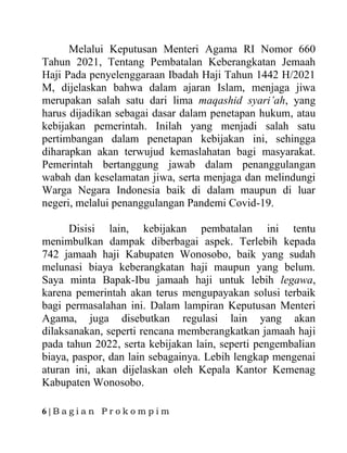 Sambutan bupati wonosobo pembatalan haji | PDF