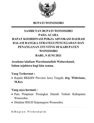 Sambutan bupati wonosobo rakor pokja advokasi daerah | PDF
