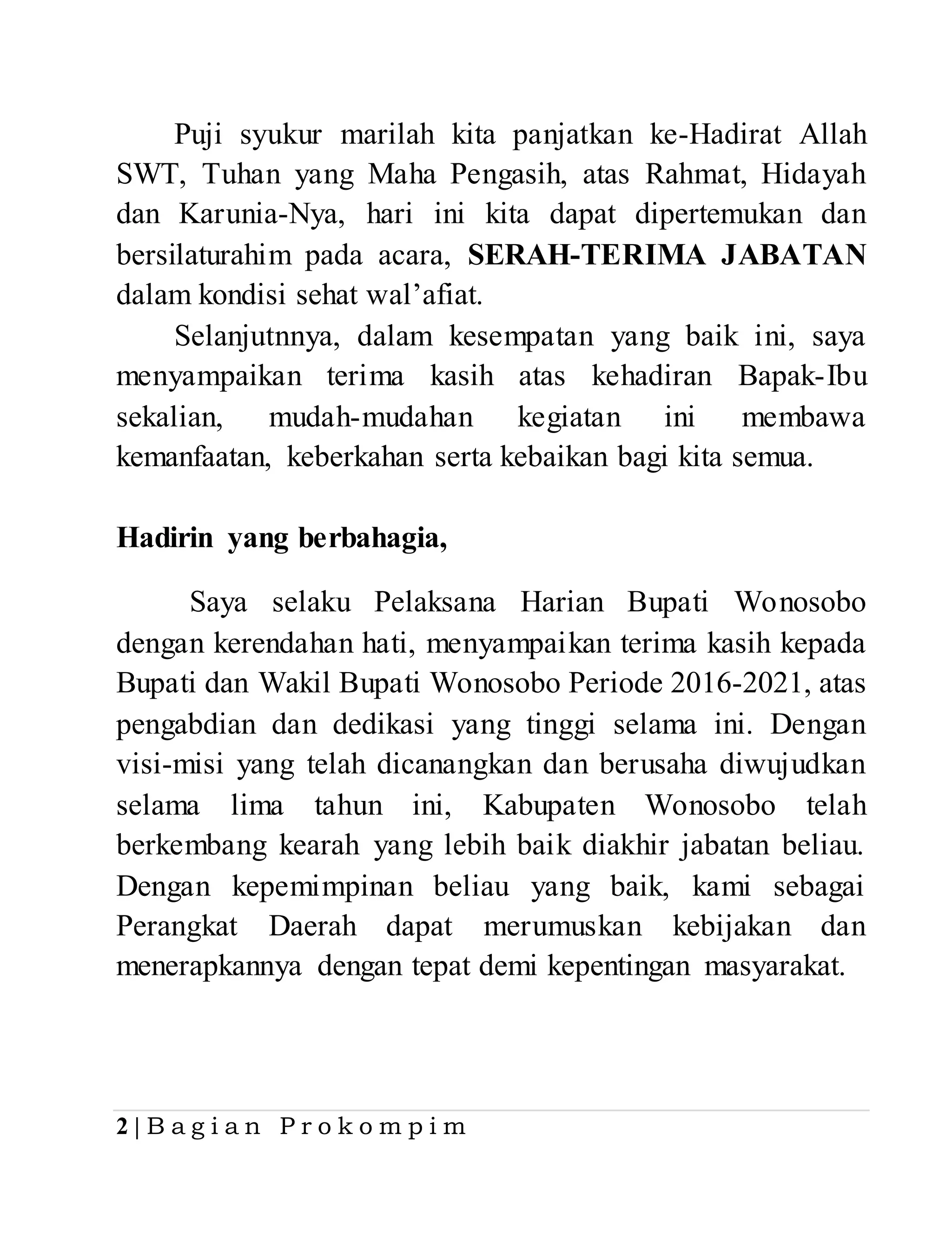 Sambutan pejabat baru acara serah terima jabatan | DOCX