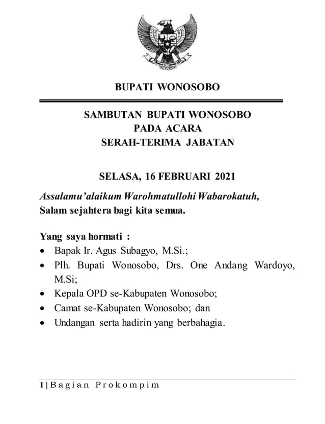 Sambutan pejabat lama acara serah terima jabatan | DOCX