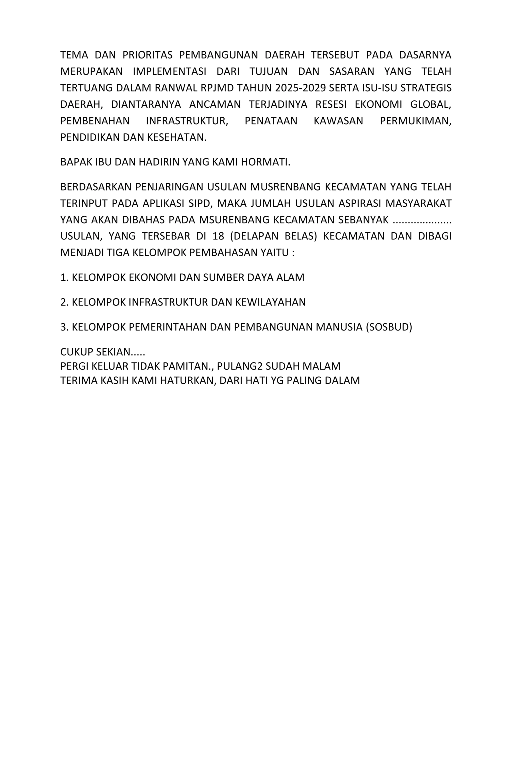 SAMBUTAN MUSRENBANG KECAMATAN EDIT FINAL | PDF