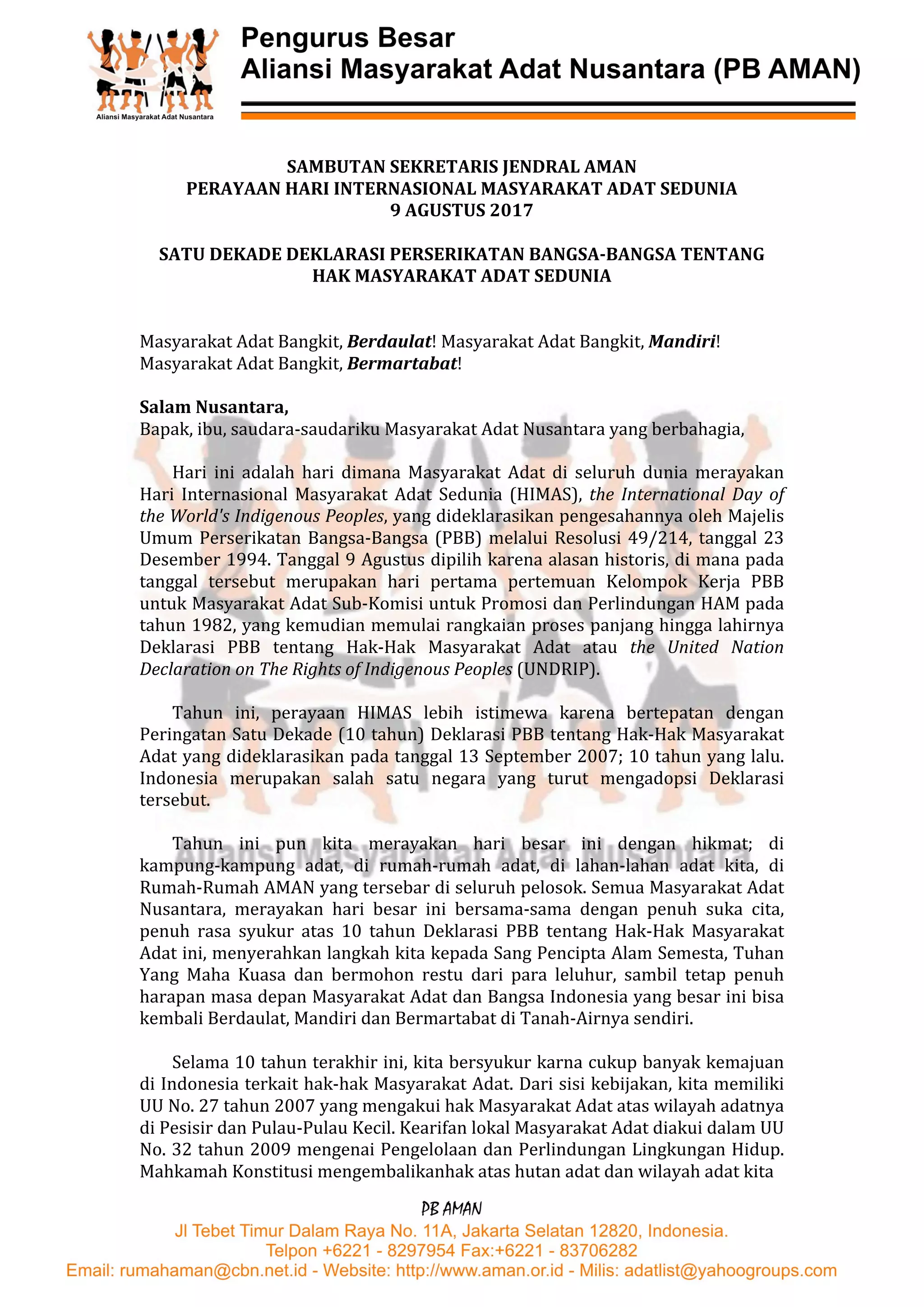 Sambutan sekjen aman himas 2017 final | PDF