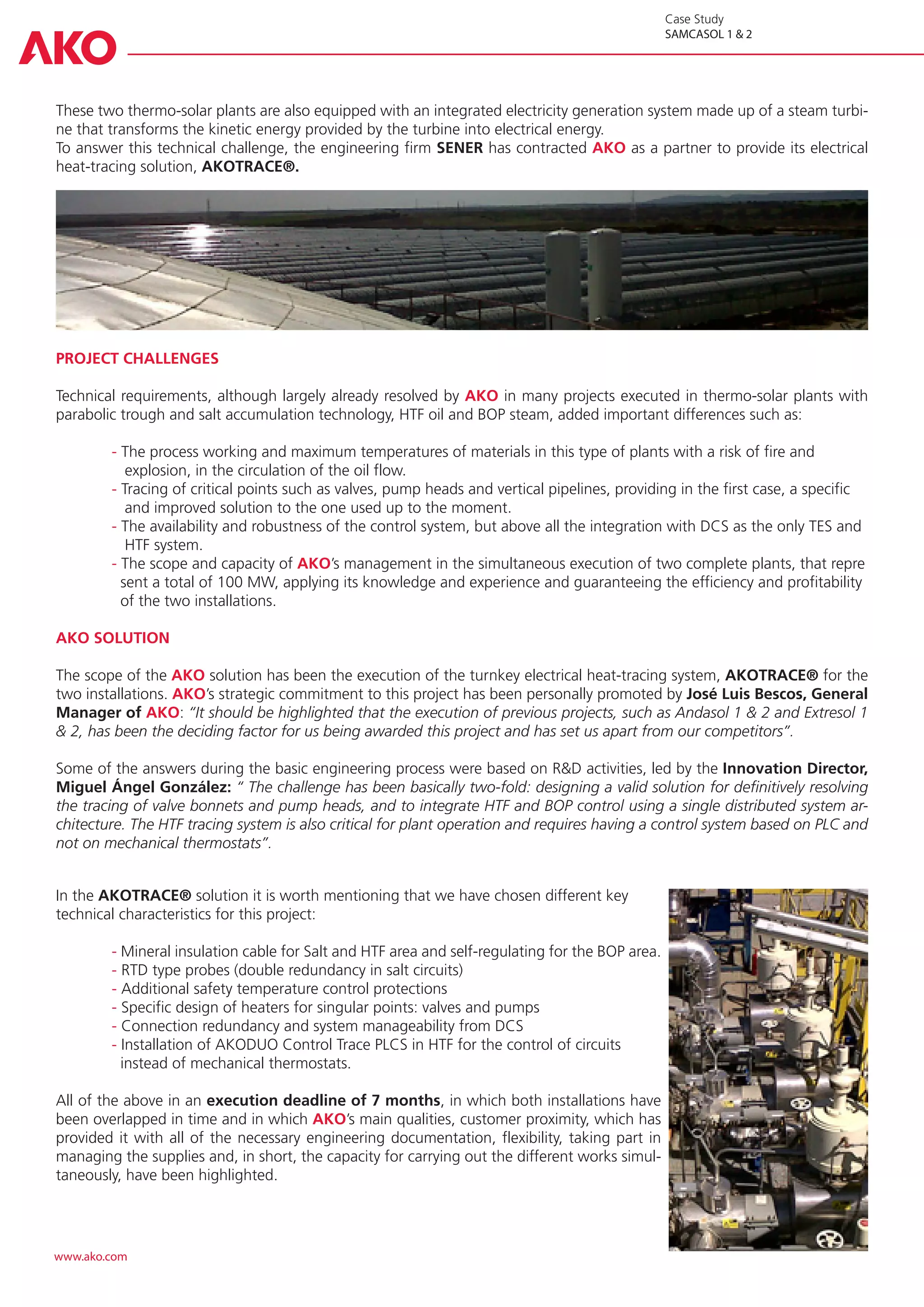 SPECIAL AKOTRACE® ELECTRICAL HEAT TRACING SYSTEM FOR THE SAMCASOL 1 & 2 ...