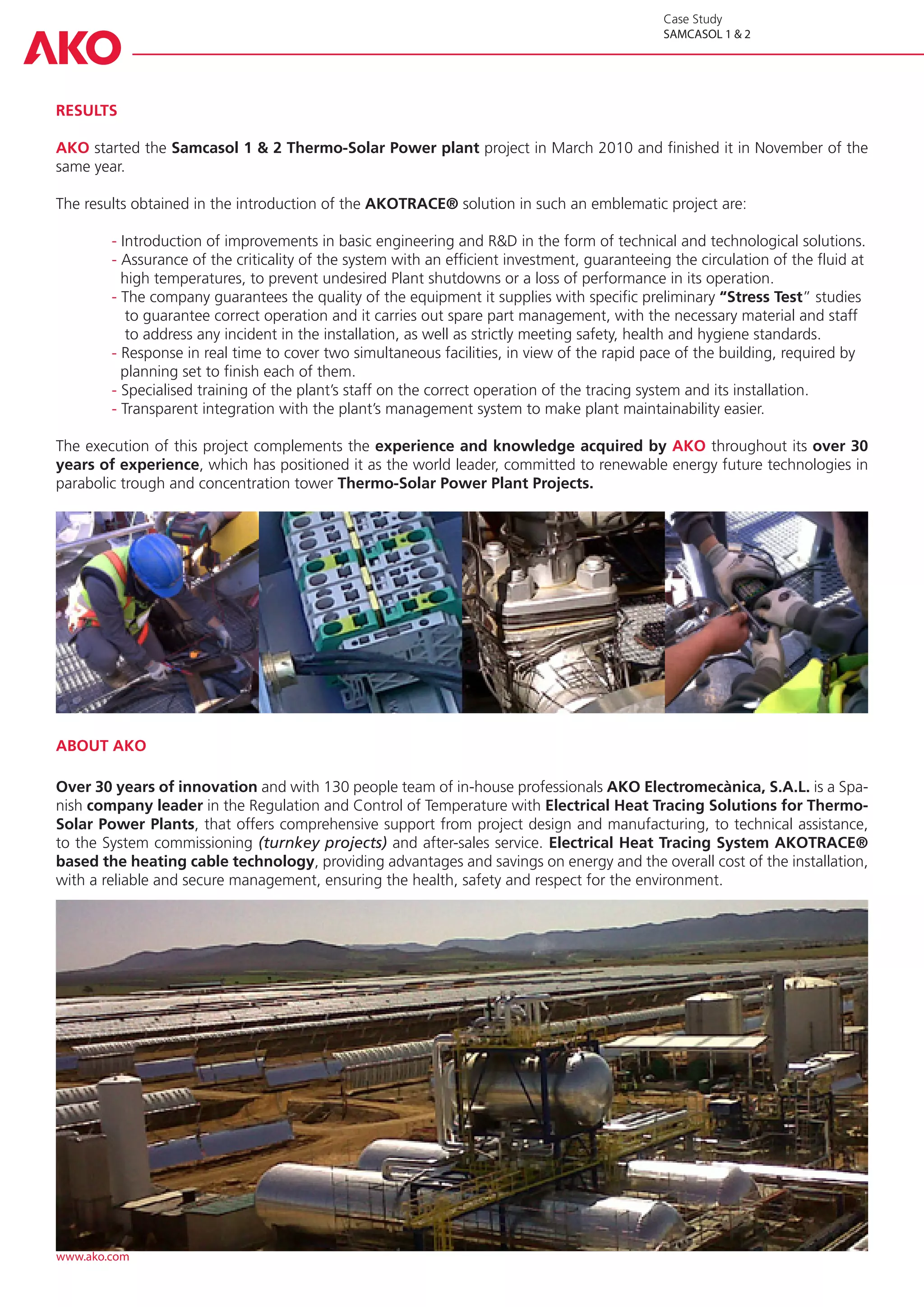 SPECIAL AKOTRACE® ELECTRICAL HEAT TRACING SYSTEM FOR THE SAMCASOL 1 & 2 ...