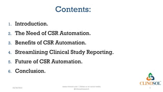 CSR Automation: Streamlining Clinical Study Reporting | PPT