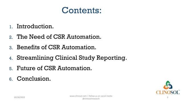 CSR Automation: Streamlining Clinical Study Reporting | PPT