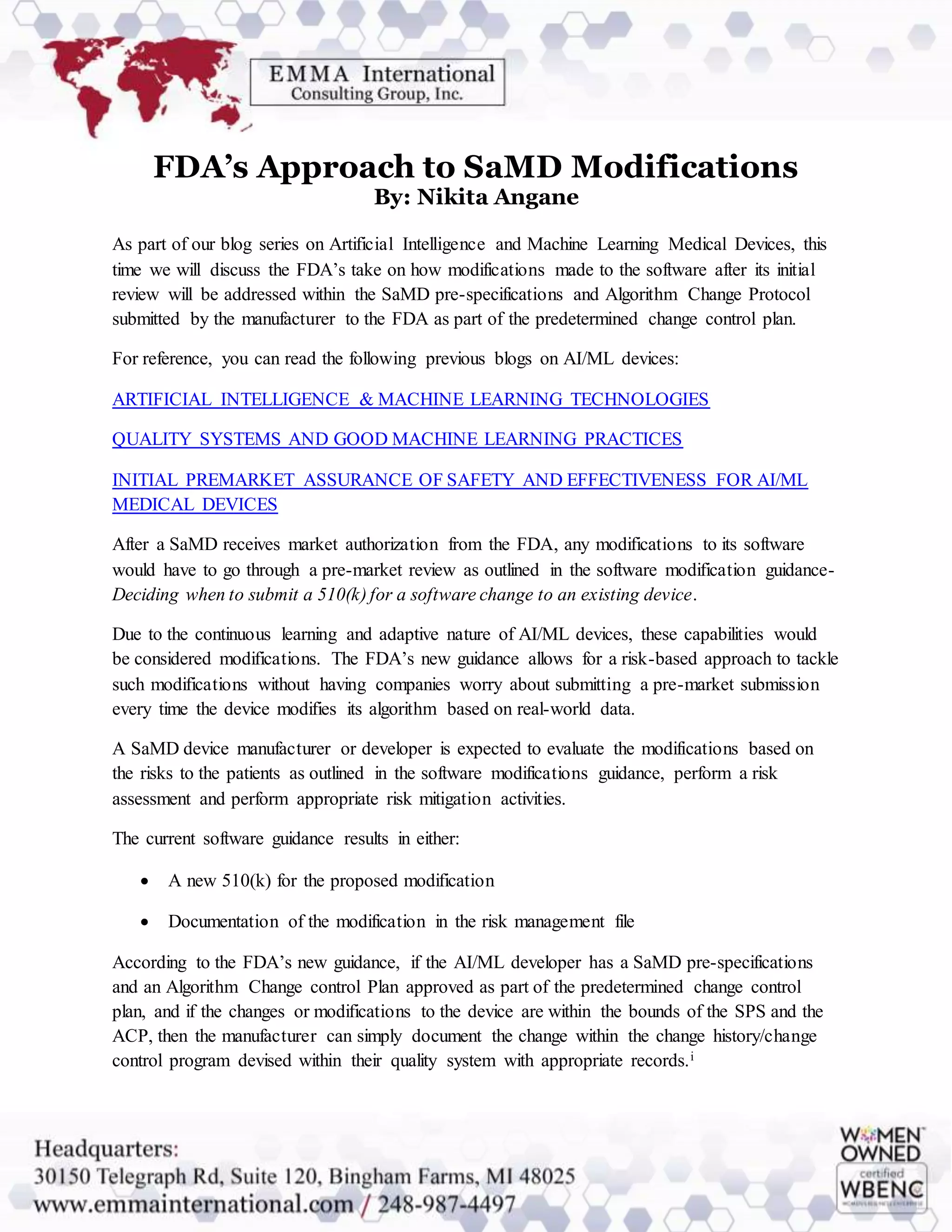 FDA’s Approach to SaMD Modifications | DOCX | Technology Industry ...