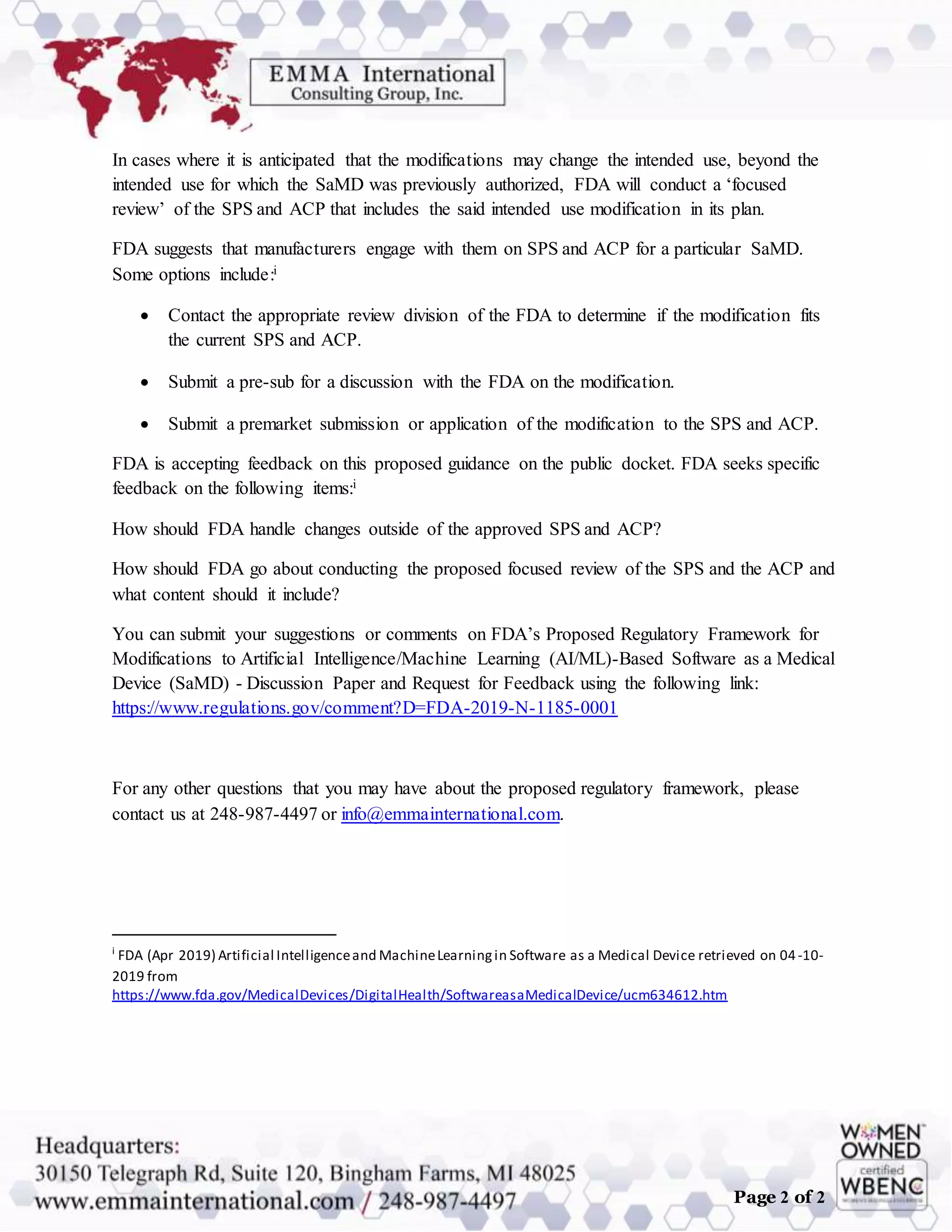 FDA’s Approach to SaMD Modifications | DOCX | Technology Industry ...