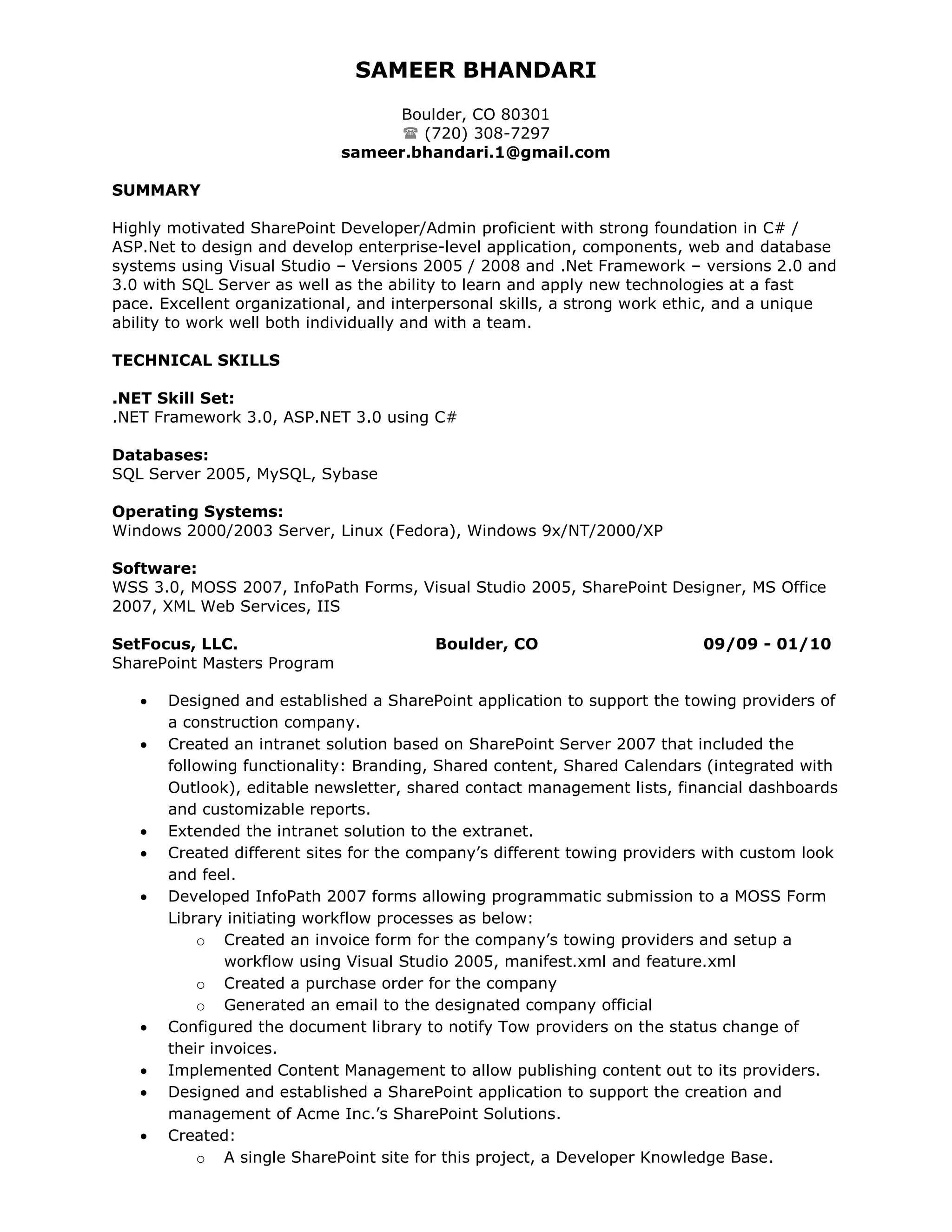 Sameer Bhandari Resume | PDF