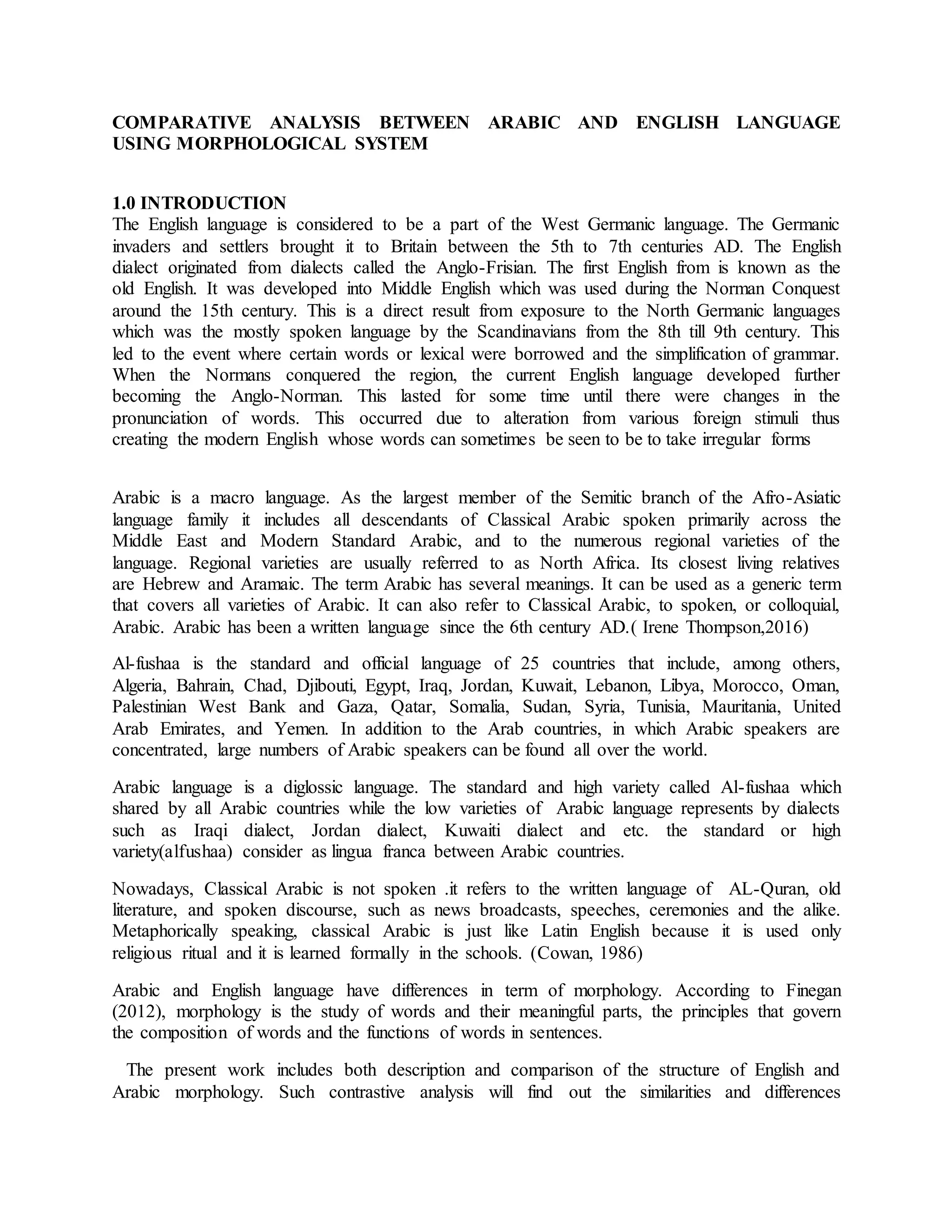 morphological analysis of arabic and english language | DOCX