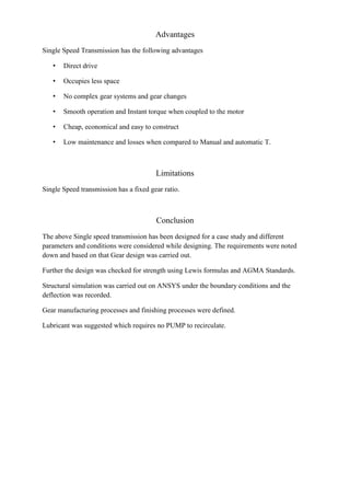 Single Speed Transmission for Electric Vehicles | PDF