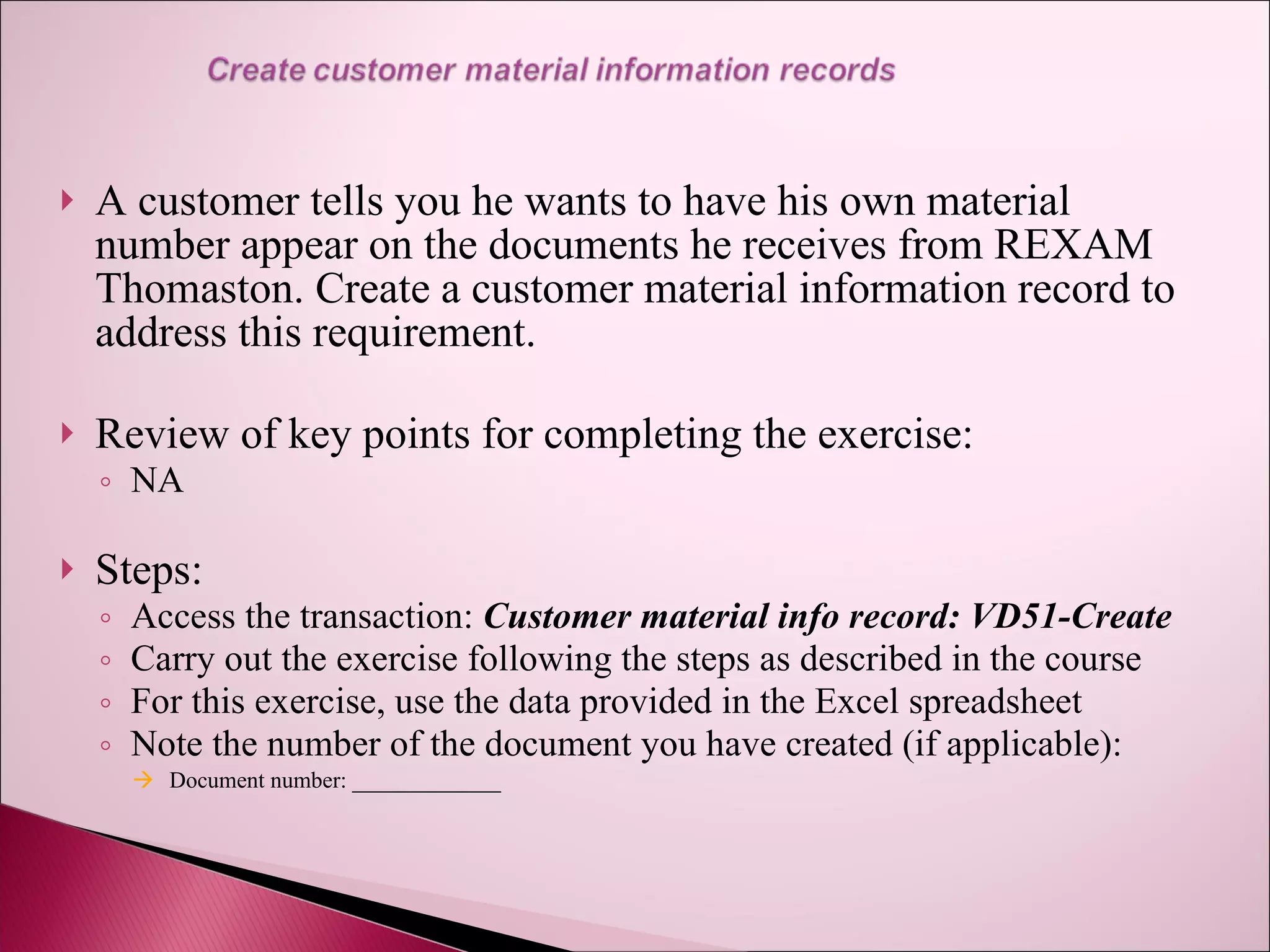Sameers Managing Customer Material Info Record | PPT