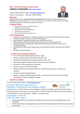 Sameh elshehaby pmc-senior planning & control lead cv (1) | PDF
