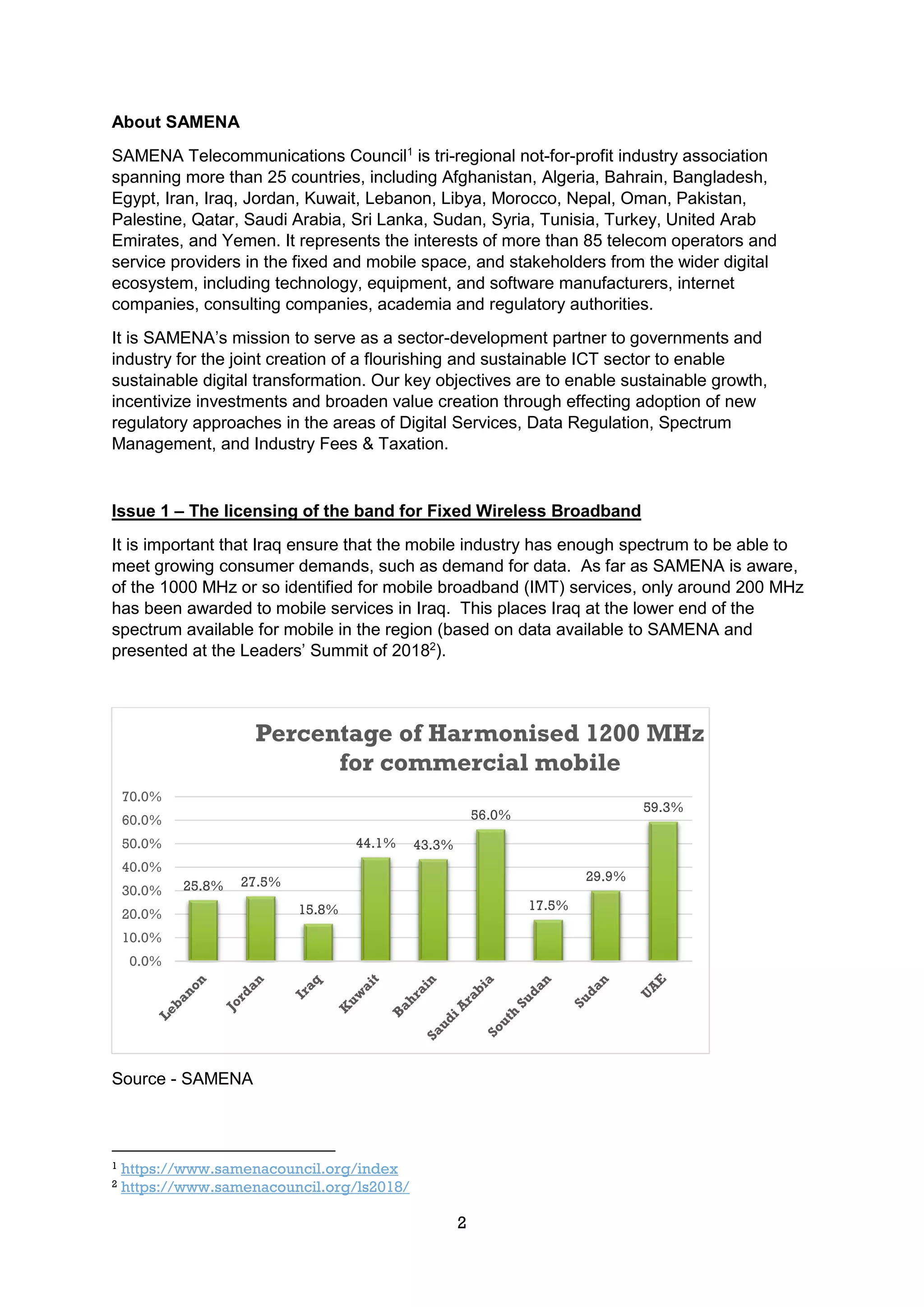 SAMENA Response to Iraq CMC fixed wireless consultation | PDF