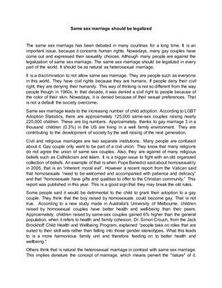 Same sex marriage should be legalized | DOCX