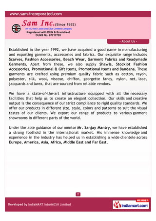 Sam Inc., Mumbai, Accessories and Fabrics | PDF