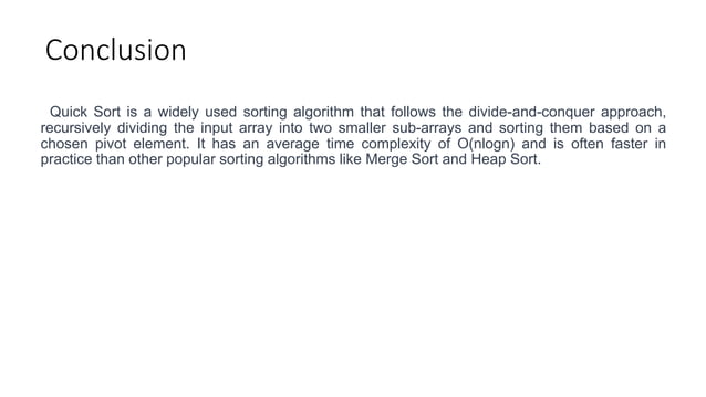 Quicksort Algorithm And Implantation Process Ppt