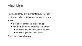 Quicksort algorithm and implantation process | PPT
