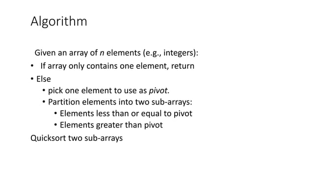 Quicksort algorithm and implantation process | PPT