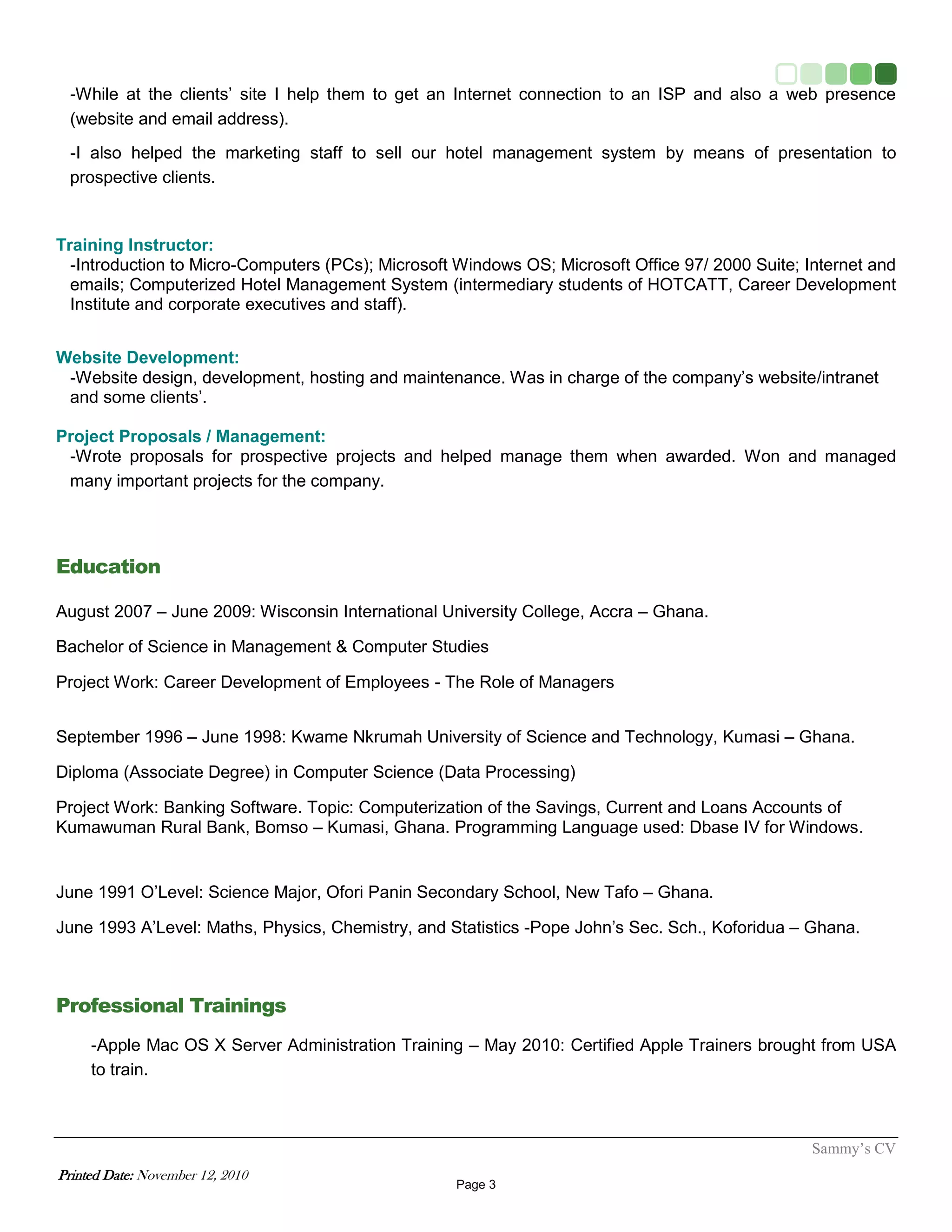 Sammys Cv November2010 | PDF