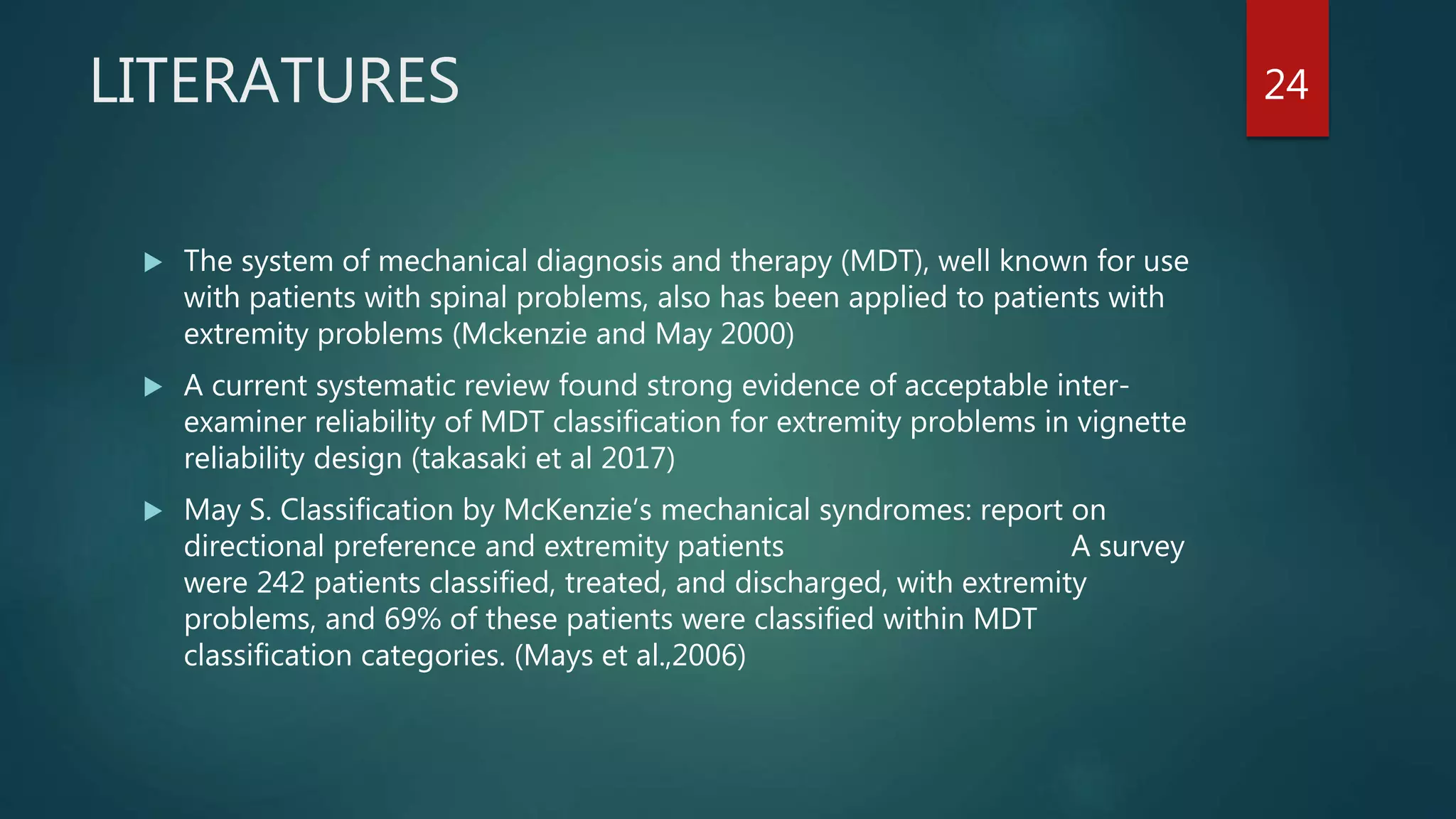 Mechanical Diagnosis and Therapy in Peripheral joint pathology ...