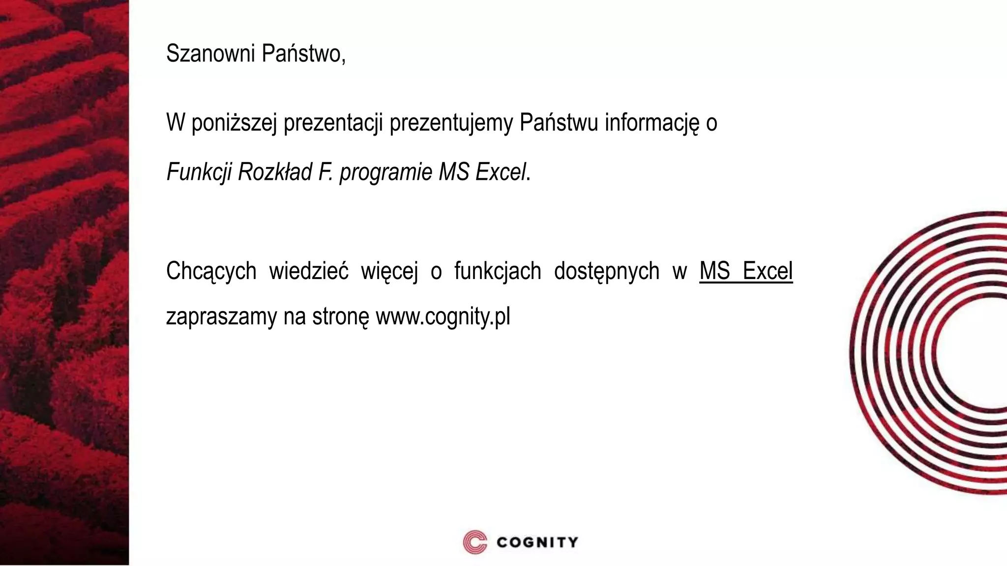 Samouczek Excel - Funkcje rozkładu F. | PPT