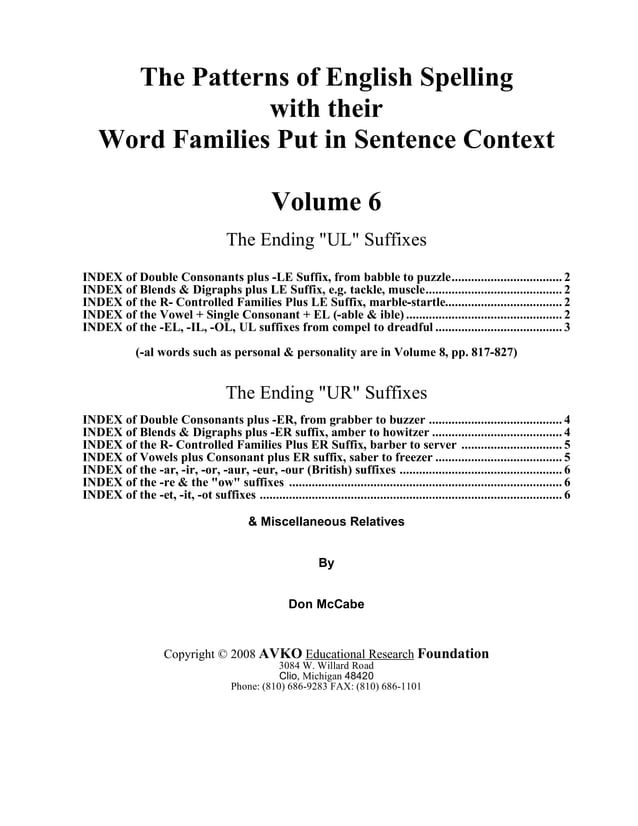 Sample 106 Index Patterns English Spelling Volume 06 Pdf 