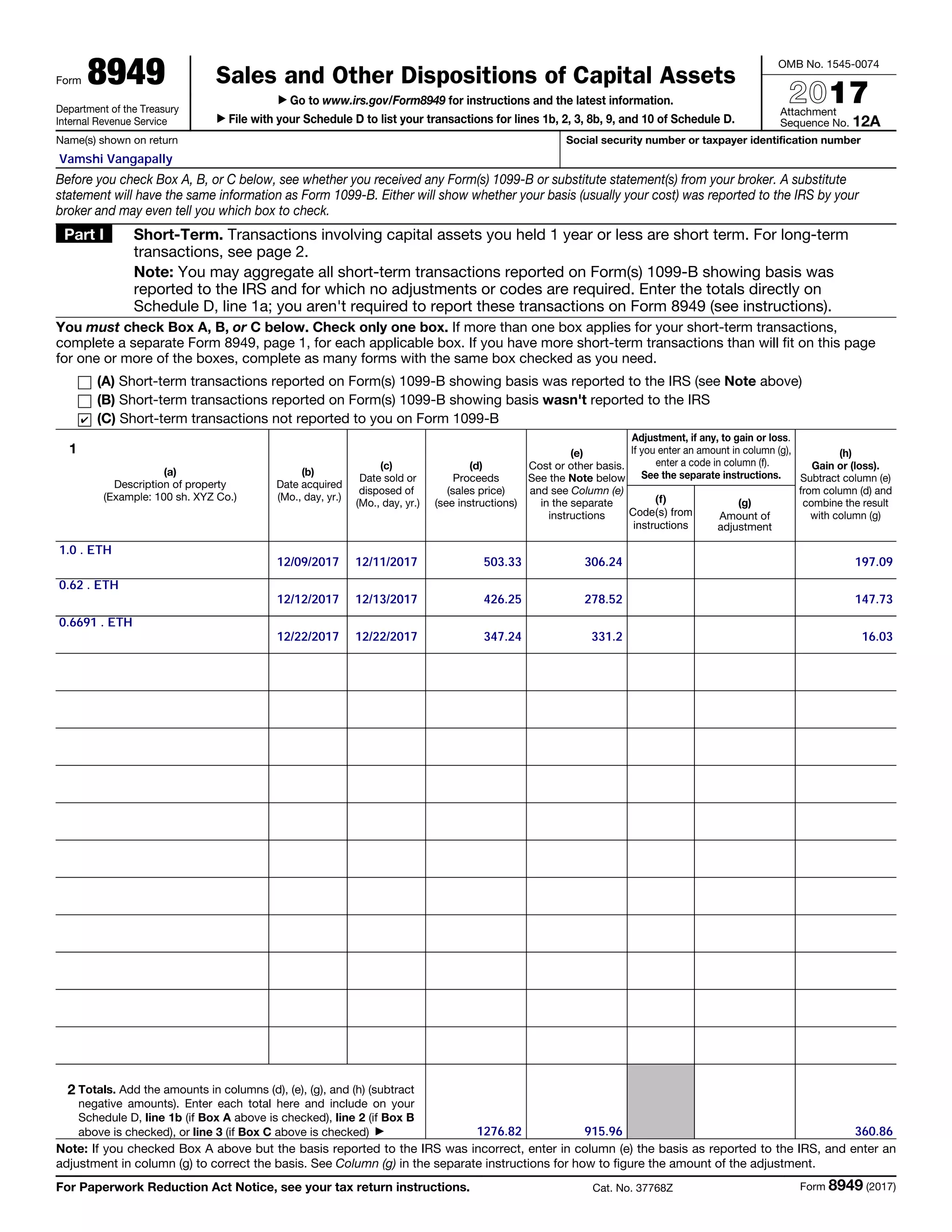 Sample 8949 Document BearTax | PDF