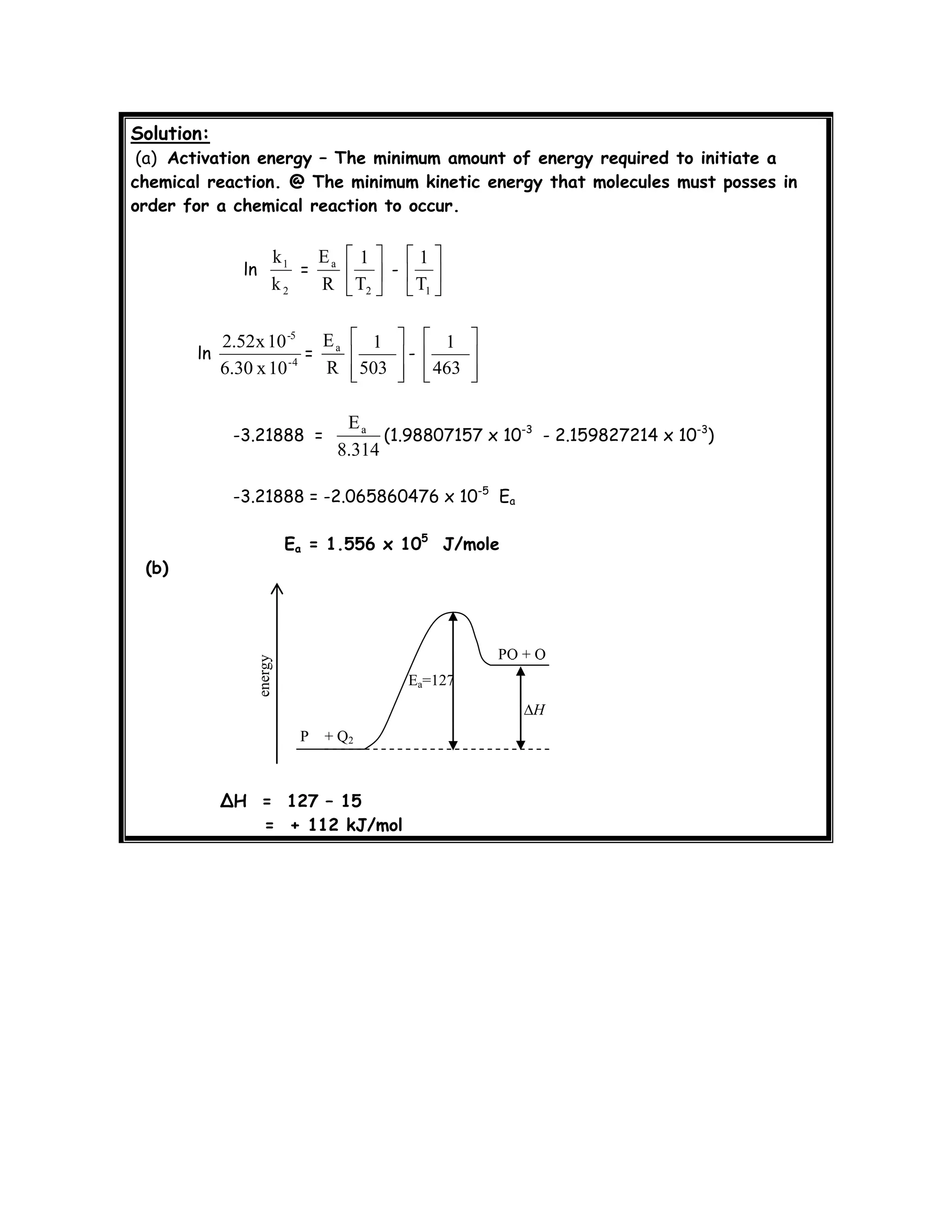 Sample quiz paper set 4 (activation energy) | PDF