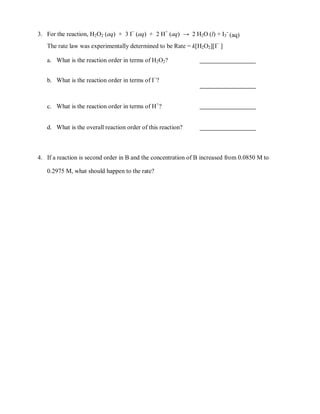 Sample quiz paper set 6 (differential rate equation) | PDF | Chemistry ...