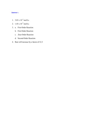 Sample quiz paper set 6 (differential rate equation) | PDF | Chemistry ...